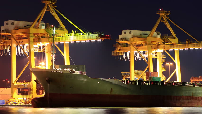 Cargo Ship Moving Load At Port Time Lapse Stock Footage Video 8142592 ...