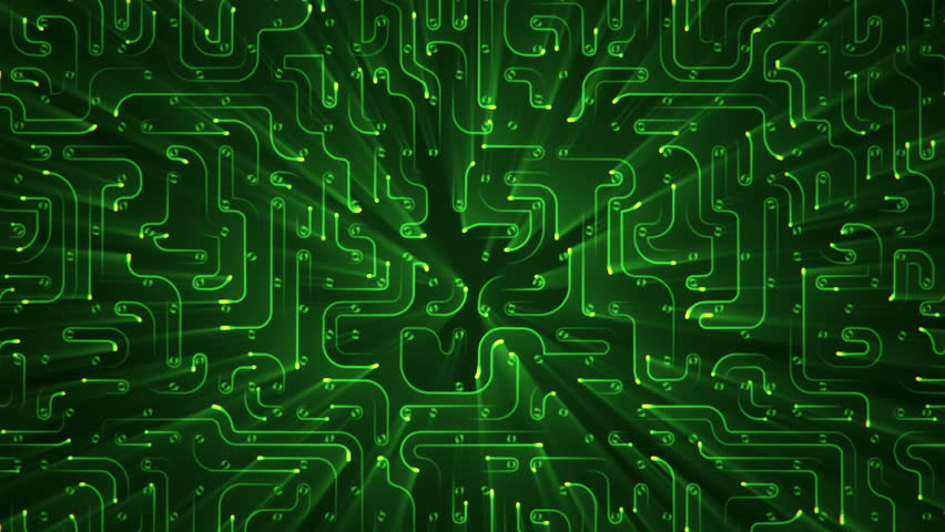 A Green Circuit Board With Electricity Flowing Through It. Stock ...