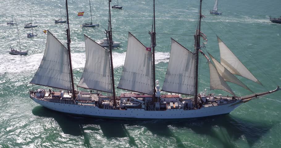 Historical Reenactment Of HMS Bounty Ship On Rhode Island. CU Bow Of ...