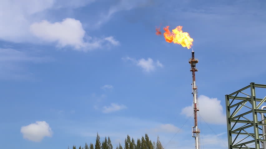 Chemical Flare Tower In Industrial Plant With Blue Sky Stock Footage ...