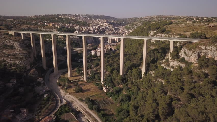 Flying Left Over Roadway Of Modica Viaduct Stock Footage Video 28635355 ...