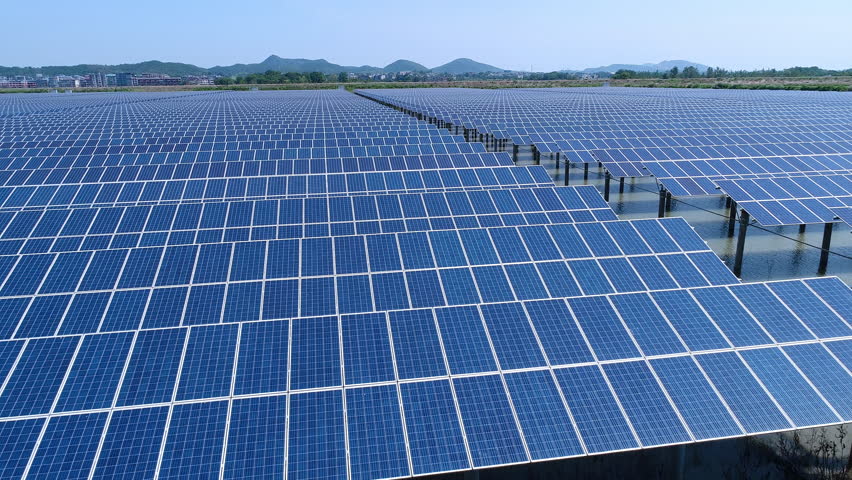 Solar Cell Energy, White Cloud And Blue Sky Reflect On Solar Cell Panel ...