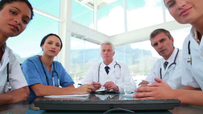 Medical Staff Working With A Computer In A Bright Office Stock Footage ...