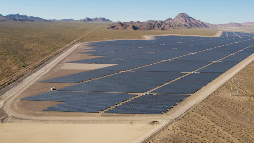 Aerial Desert View Boulder Solar Project Solar Panels Harvesting Clean ...