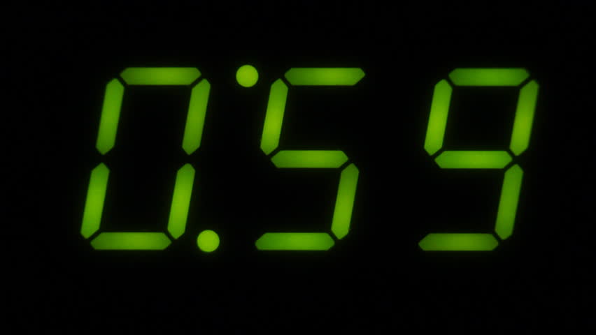 Digital Countdown Timer In Green Color Over Black Background Stock