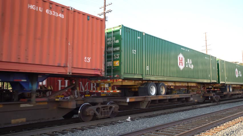 Freight Train With Cargo Containers Passing By Stock Footage Video ...