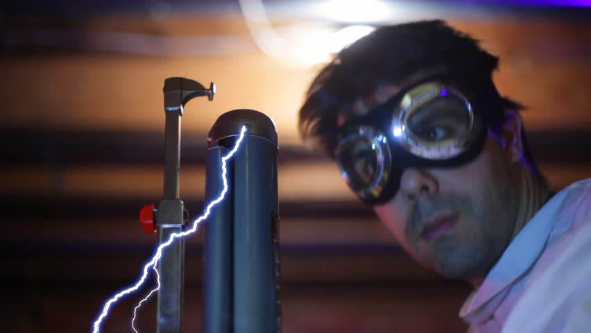 Stock video of mad scientist running some crazy electrical | 3190021 ...