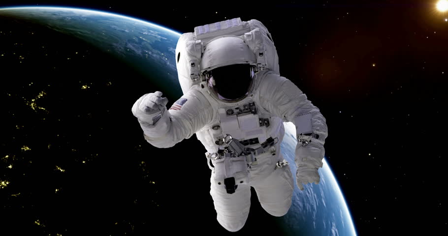 Escape From Earth, Astronaut Flies Into Space. Conceptual 3d Animation ...