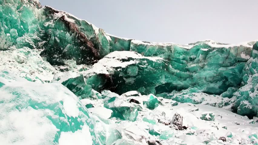 Glacier Of Beautiful Unique Turquoise Color On Background Of Snow In ...