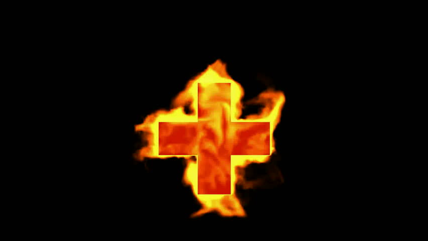 Burning Red Cross Sign,fire Plus. Stock Footage Video 4128130 ...