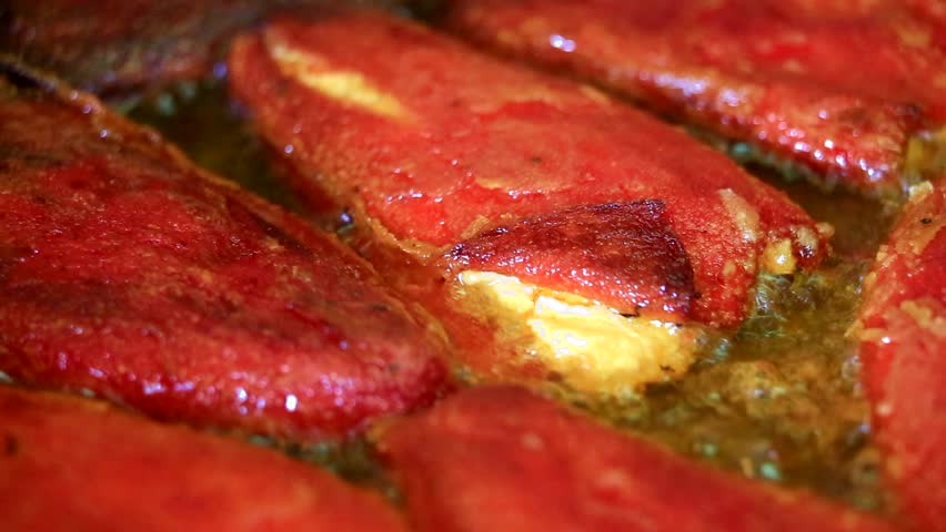 Cooking Delicious Fried Red Peppers Stock Footage Video (100% Royalty ...
