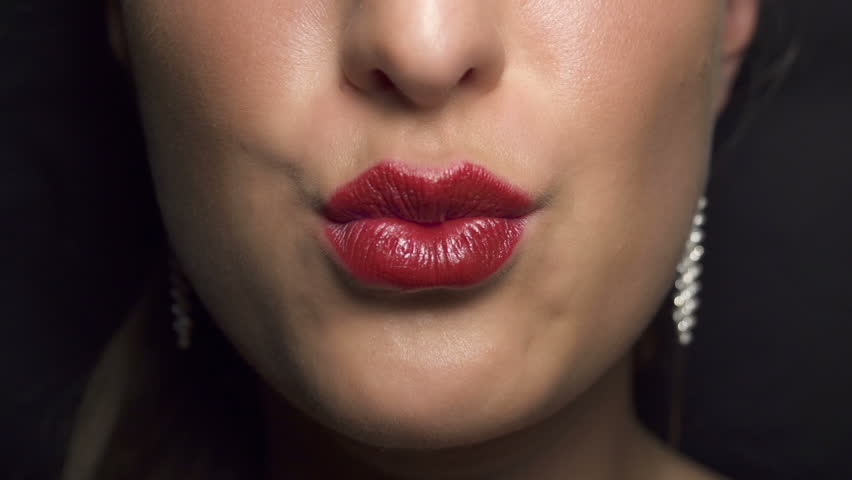 Macro Closeup Of Sexy Woman With Red Lips Flirting Seductive Stock ...