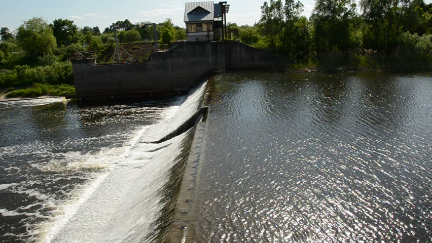 Summer River Dam Water Overflow Stock Footage Video (100% Royalty-free ...