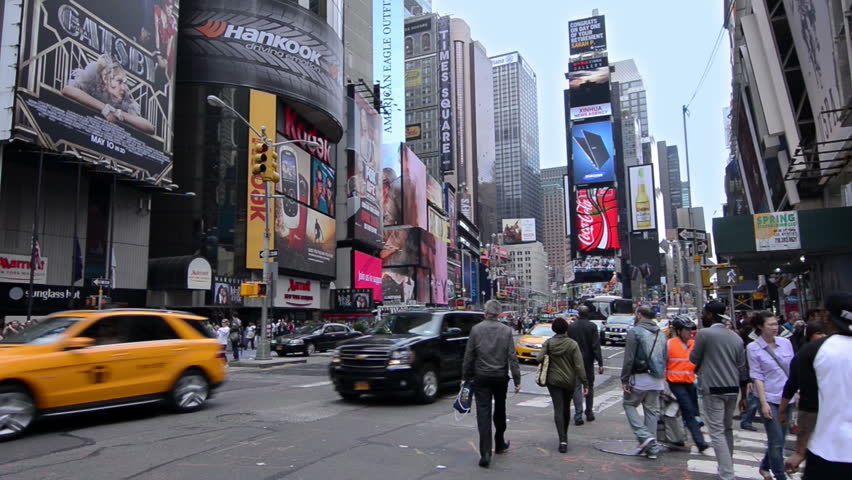 Traffic On A Busy New York Street Near Times Square Stock Footage Video ...
