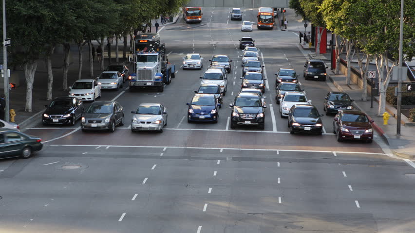 Busy City Car Traffic Downtown Los Angeles LA Public Transportation ...