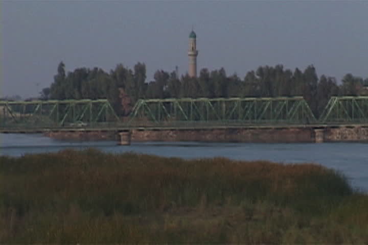 Stock Video Clip of Camera pans from bridge over the Euphrates ...
