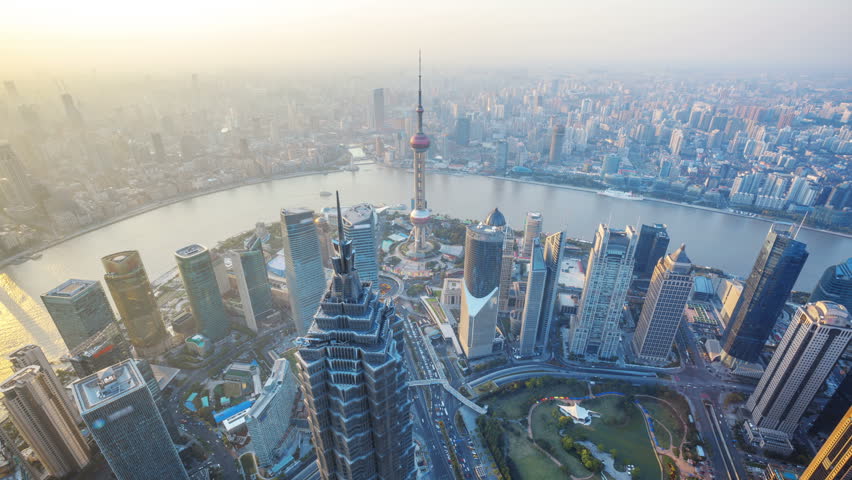 Shanghai From Day To Night, Time Lapse(Pan). Aerial View Of High-rise ...