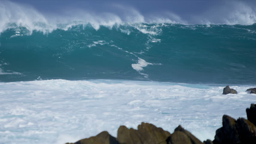 Powerful Tidal Waves Crashing Onto Jagged Rocks Coastal Waters Slow ...