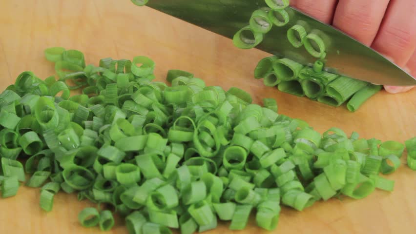 Chopping Spring Onion Leaves Into Stock Footage Video (100% Royalty ...