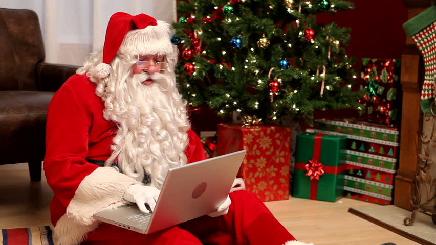 Santa Claus Working On Laptop Stock Footage Video (100% Royalty-free ...