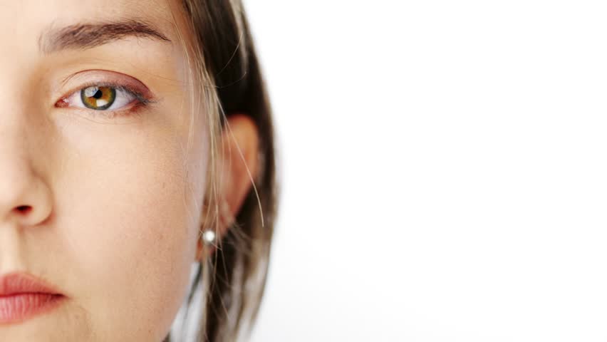Young Woman Portrait Close Up Half Face Character Series Isolated On ...