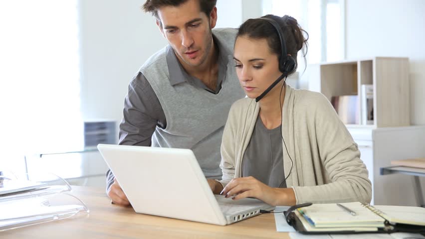 Stock video of business people working in customer service | 5012081 ...