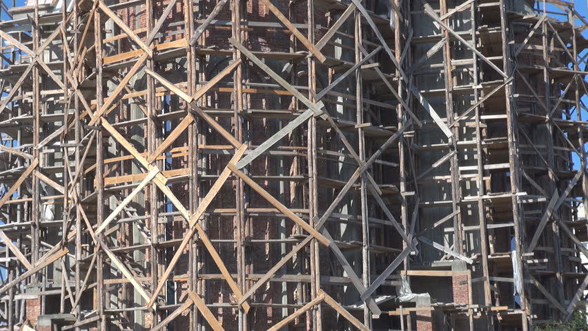detail, closeup of wood scaffolding erected 스톡 비디오 | 5096471 | Shutterstock