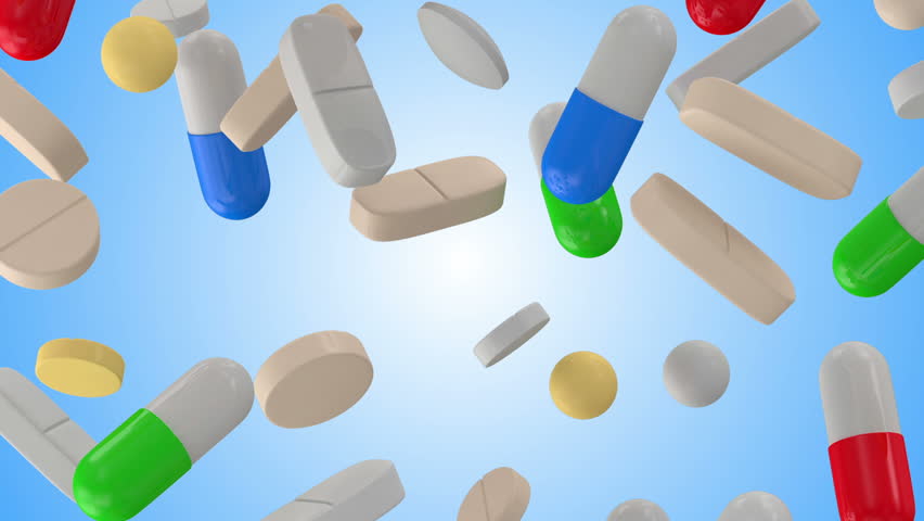 Medical Pills Falling Down. Medicine Concept. Treatment Many Coloured ...