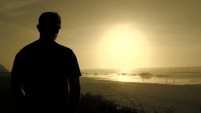 Thoughtful Man Standing Towards Sunset/sunrise. Full HD, 1080p ...