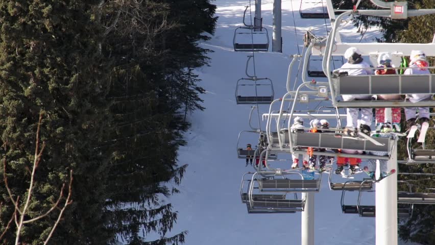 The Ski Lift Operates At The Ski Resort Inside The Station. Close-up ...