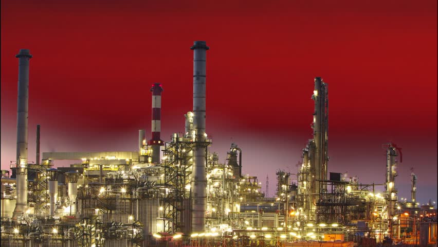 Landscape View Of Petroleum Refinery Plant With Cloudy Sky , Time Lapse ...
