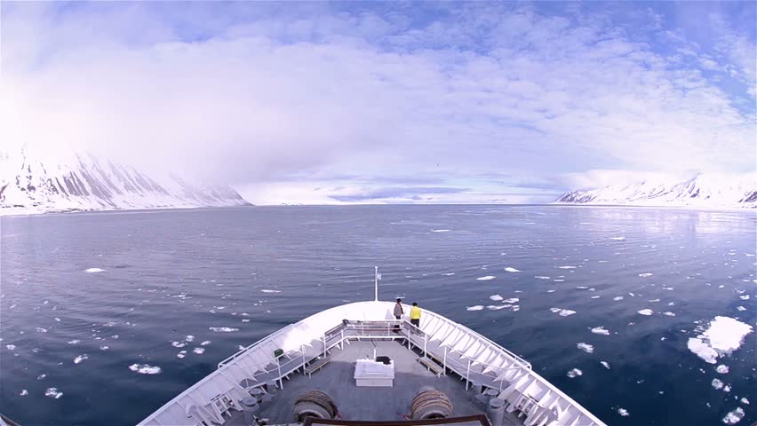 Bow Point Of View Of An Icebreaker Ship Plowing Through Sea Ice In ...