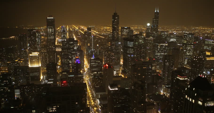 Stock video of illuminated night chicago aerial view skyline | 6169301 ...