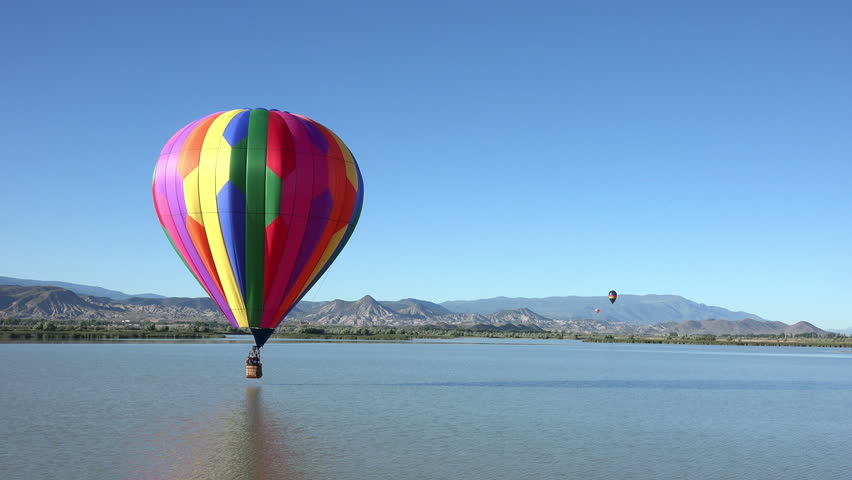 SALINA, UTAH - JUN 2014: Colorful Hot Air Balloon Flight Over Rural ...