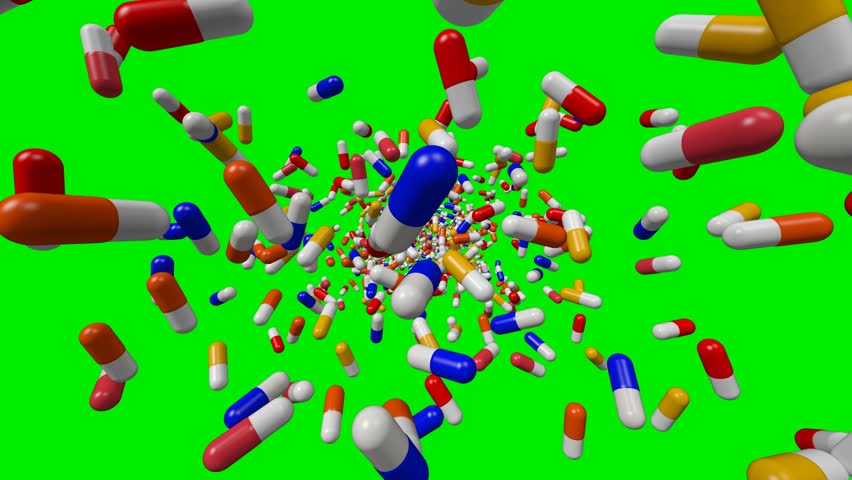 Falling Colorful Medical Pills On Blue Background. HQ Seamless Looping ...