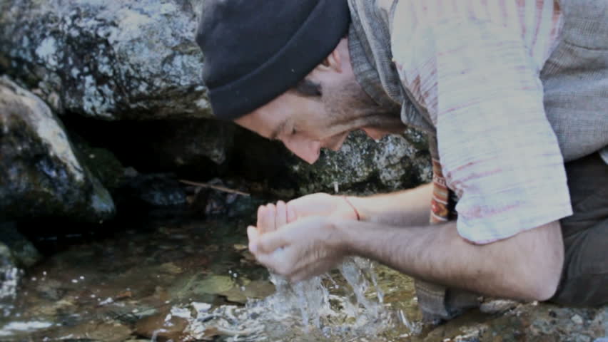 Hands Of A Man Drink Refreshing In The Fresh And Pure Water Of A ...