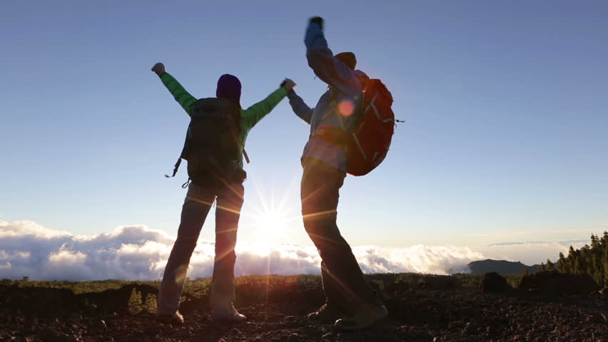 Success, Achievement And Accomplishment Concept With Hiking People ...