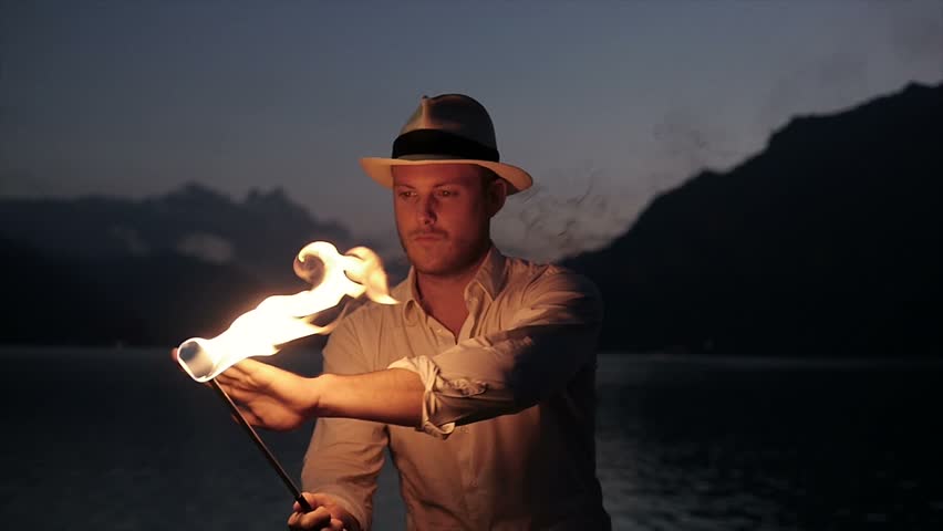 Artistic Lifestyle Background Of Young Man Using Fire Torch Stockvideos ...