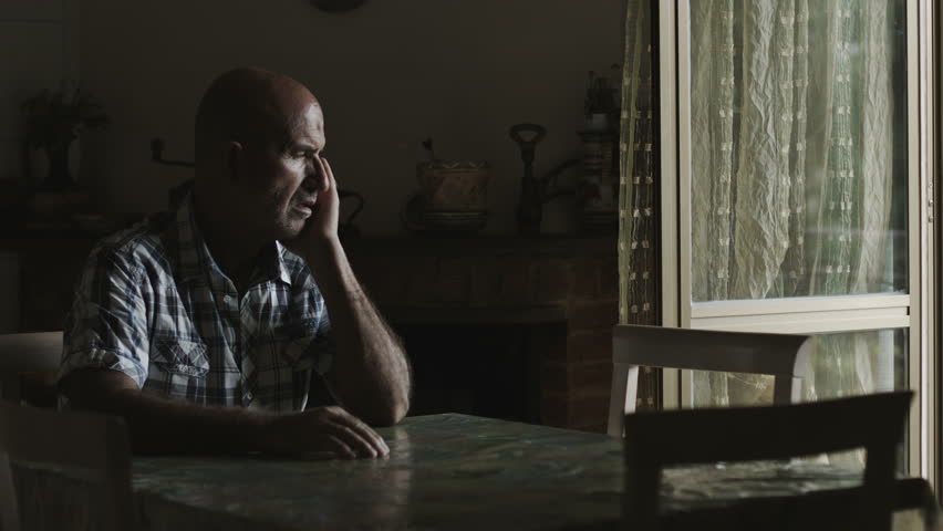 Depressed Lonely Man Sitting At The Table: Sad Man With Problems ...