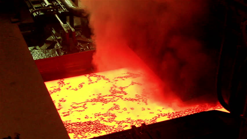 Hot Slab Are Moving In Mill, Production Of Steel Plants That Look Very ...