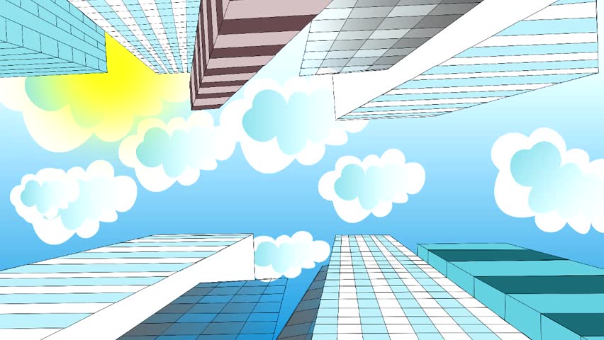The Airplane Is Flying In The Sky Over Skyscrapers, Animation, Cartoon ...