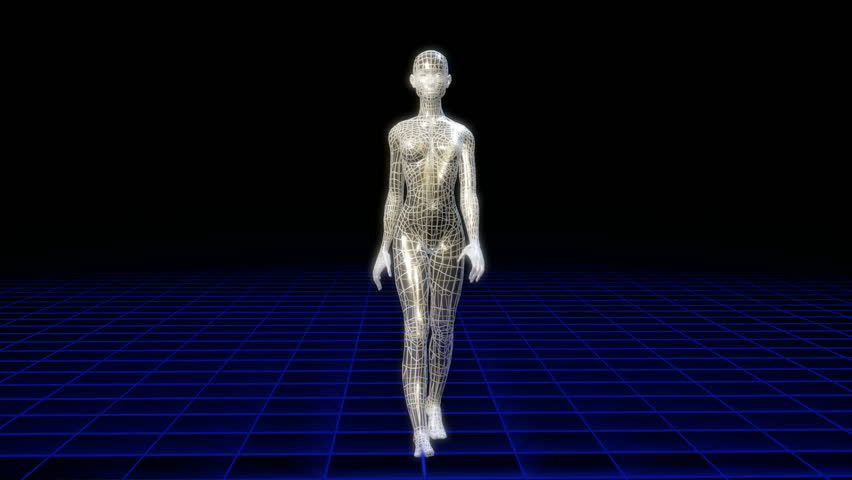 Stock video of wire-frame woman walking viewed from all | 906811 ...