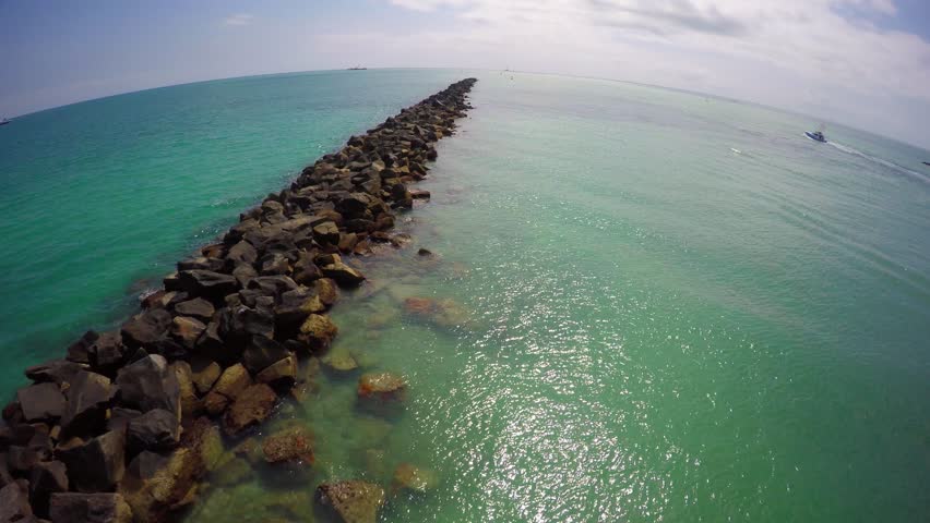 4k Aerial Video Miami Beach Rock Jetty And Pier At South Beach Stock ...